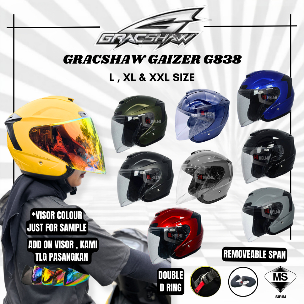 GRACSHAW HELMET G838 GAIZER ORIGINAL (GRACSHAW G838 GAIZER PLAIN COLOUR ...