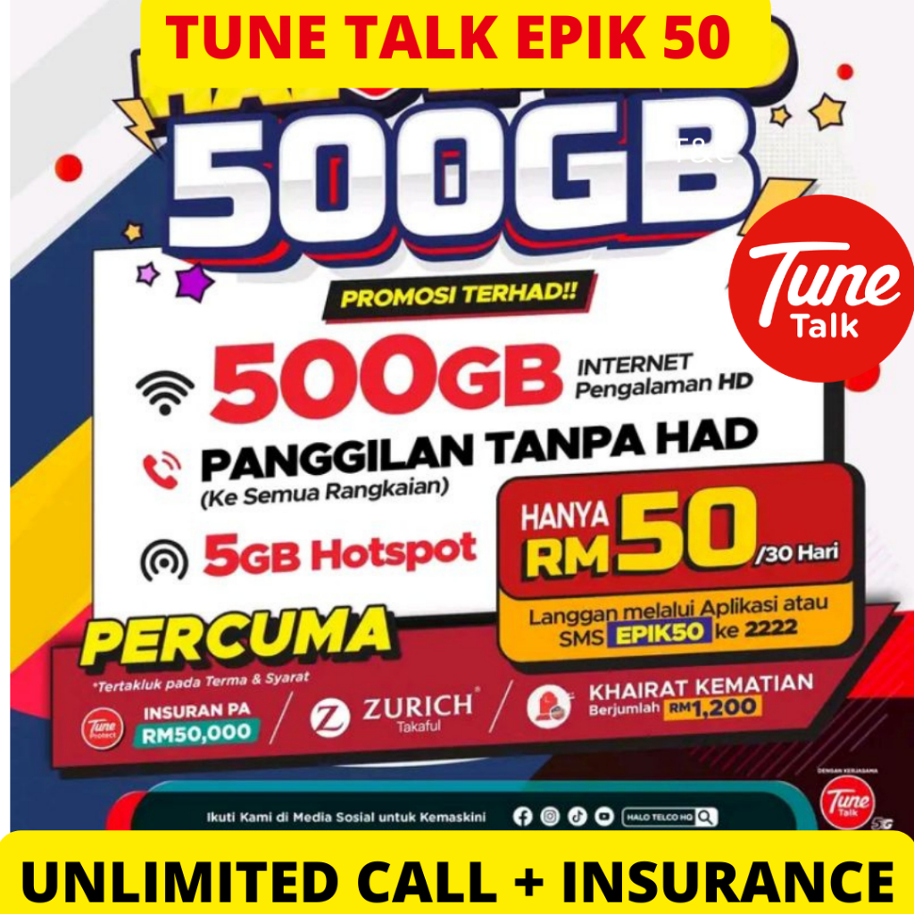 500GB TUNE TALK SIM KAD JIMAT + CHEAP PLAN + UNLIMITED CALL | Shopee ...