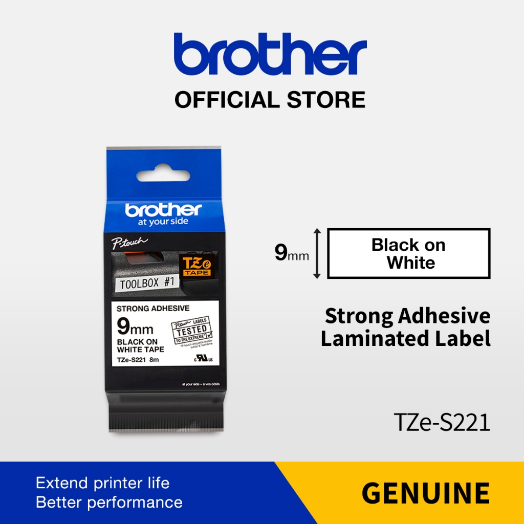 Brother Original TZe-S221 TZe-S231 TZe-S241 TZe-S251 Black on White Strong Adhesive Tapes ...