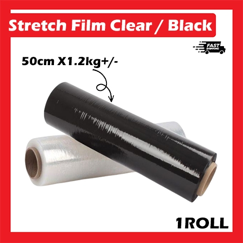 Stretch Film Clear / Black 50cm X 1.2KG+/- 1Roll Plastic Wrapping ...
