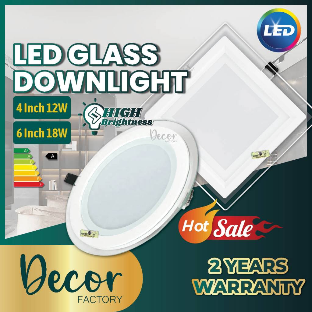 LED Glass Downlight 12W 18W Round Square LED Recessed Light Down Light ...