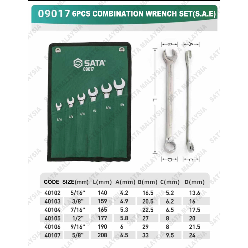 SATA Combination Wrench Set/Combination Spanner/Spanar Size S.A.E Inch ...