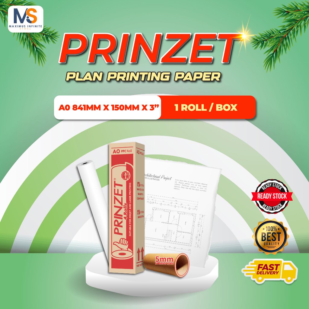 [STOCK CLEARANCE] PRINZET A0 Plan Printing Paper (841mm x 150m x 3") 1 ...
