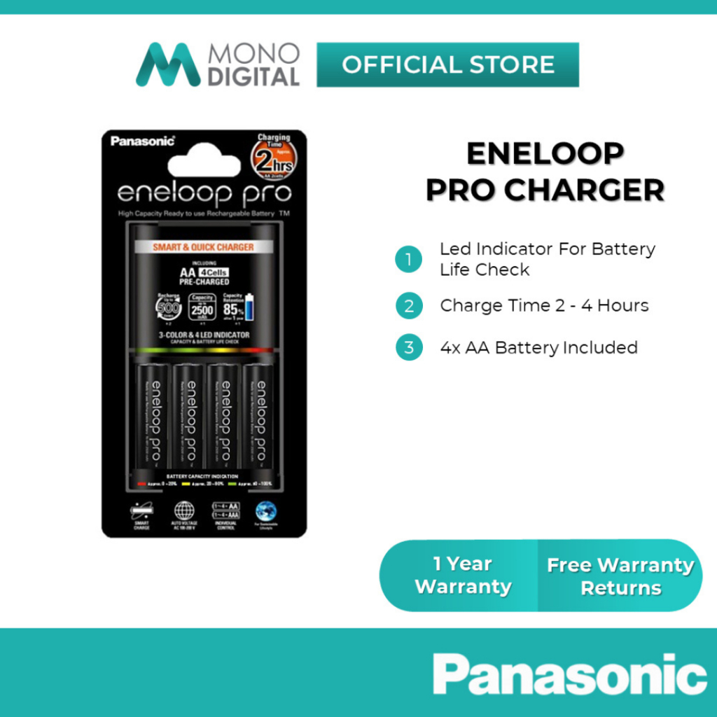 Panasonic Eneloop Pro Battery Charger Smart & Quick Charger + Eneloop ...