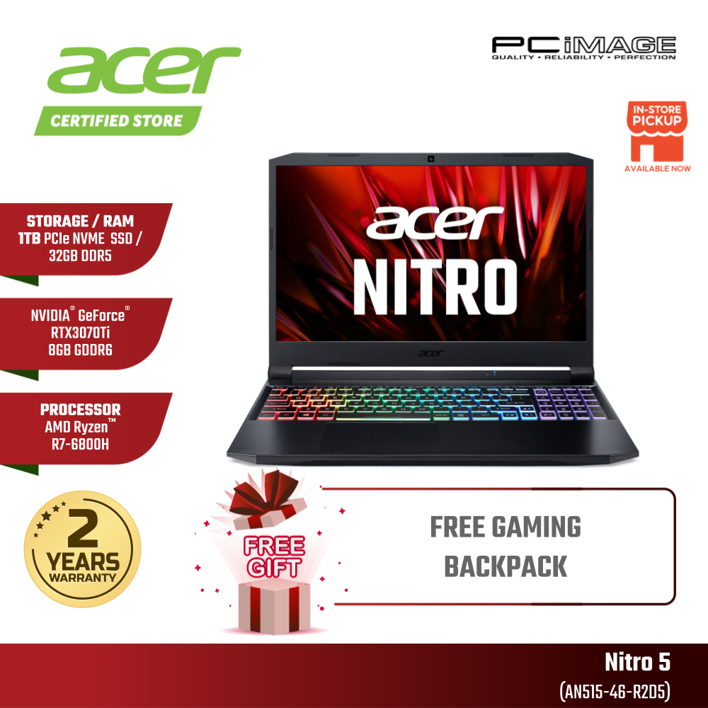 Acer Nitro 5 AN515-46-R2D5 (R7-6800H/32GB DDR5/1TB SSD/RTX3070TI 8GB/15 ...