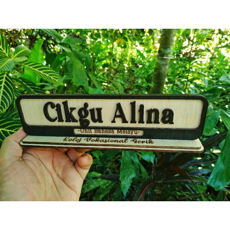 Custom Name 3D Mini Stand Wooden Plate Table Papan Tanda Nama Meja ...