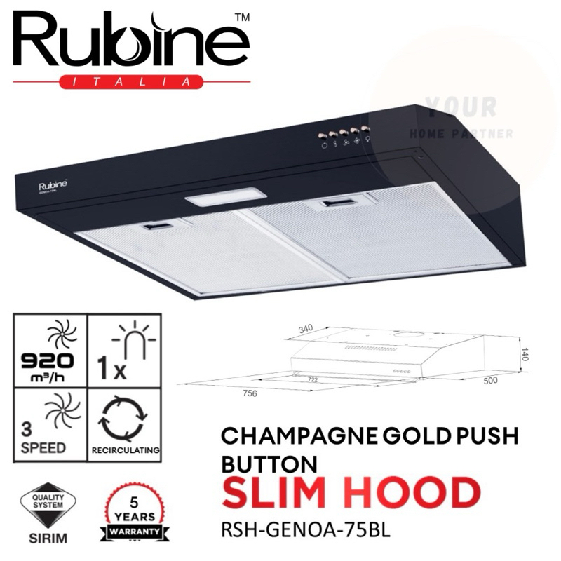 [Free Shipping]Rubine Slim Hood Genoa Series RSH-GENOA-60BL/75BL/90BL ...