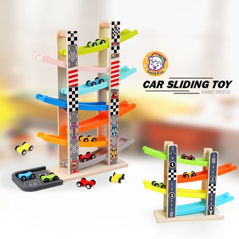 Ladder Gliding Car Sliding Track Slide Car Plastic Wooden Toy Kids ...