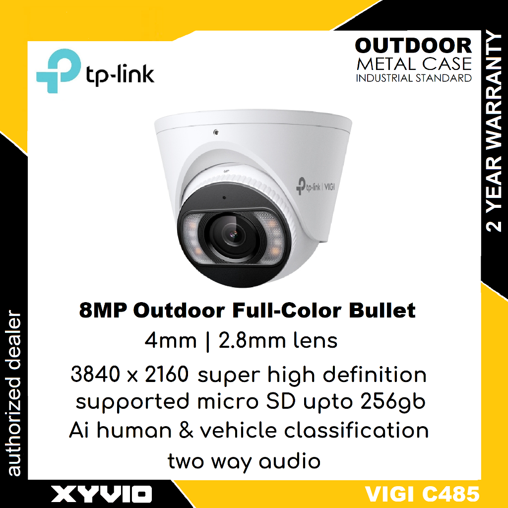 TP-LINK VIGI C485 4mm|2.8mm VIGI 8MP Full-Color Turret Network CCTV ...