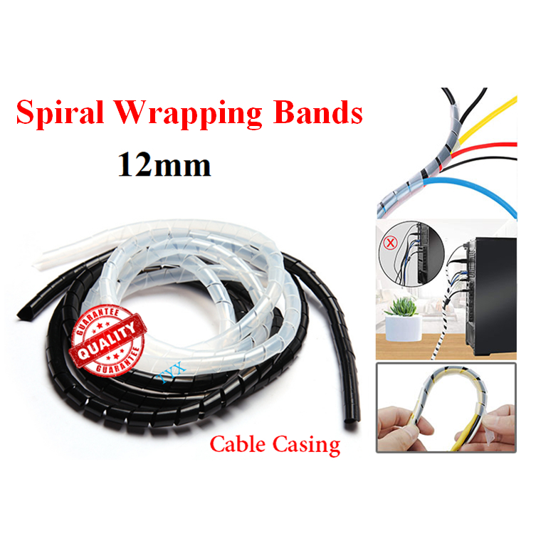 12mm SPIRAL WRAPPING BANDS 10 meter Cable Tidy Binding Organiser ...