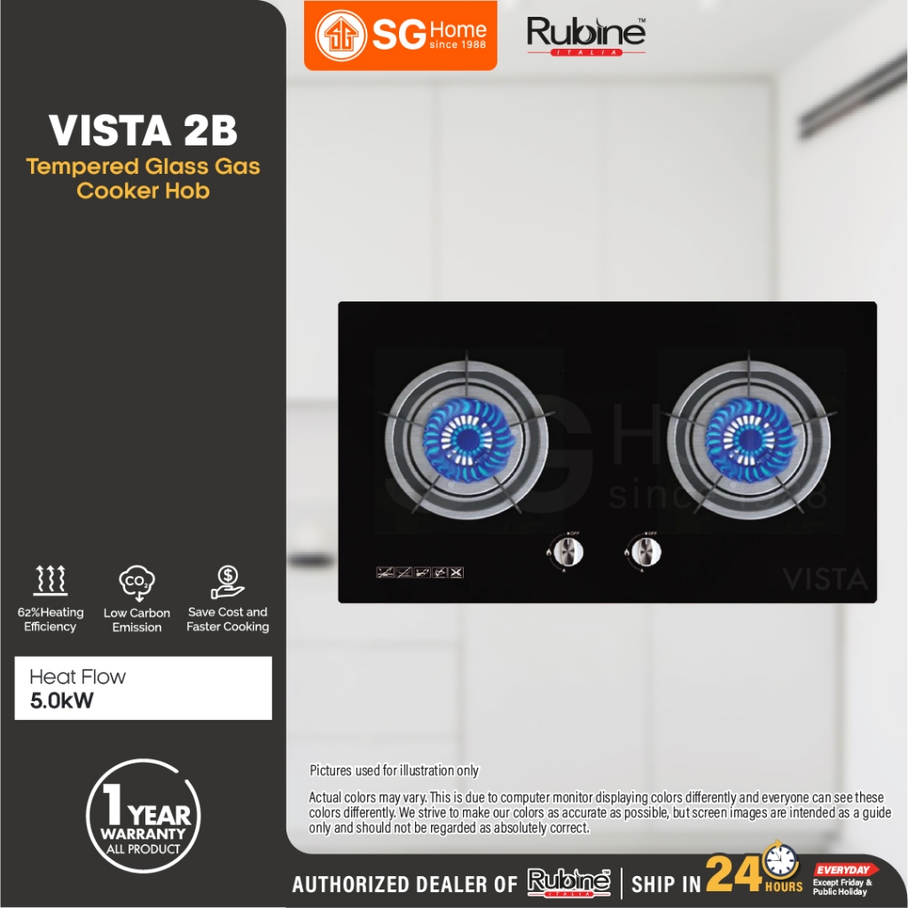 Rubine RGH-VISTA 2B-BL Glass Gas Hob Dapur Kaca Kitchen Stove Battery ...