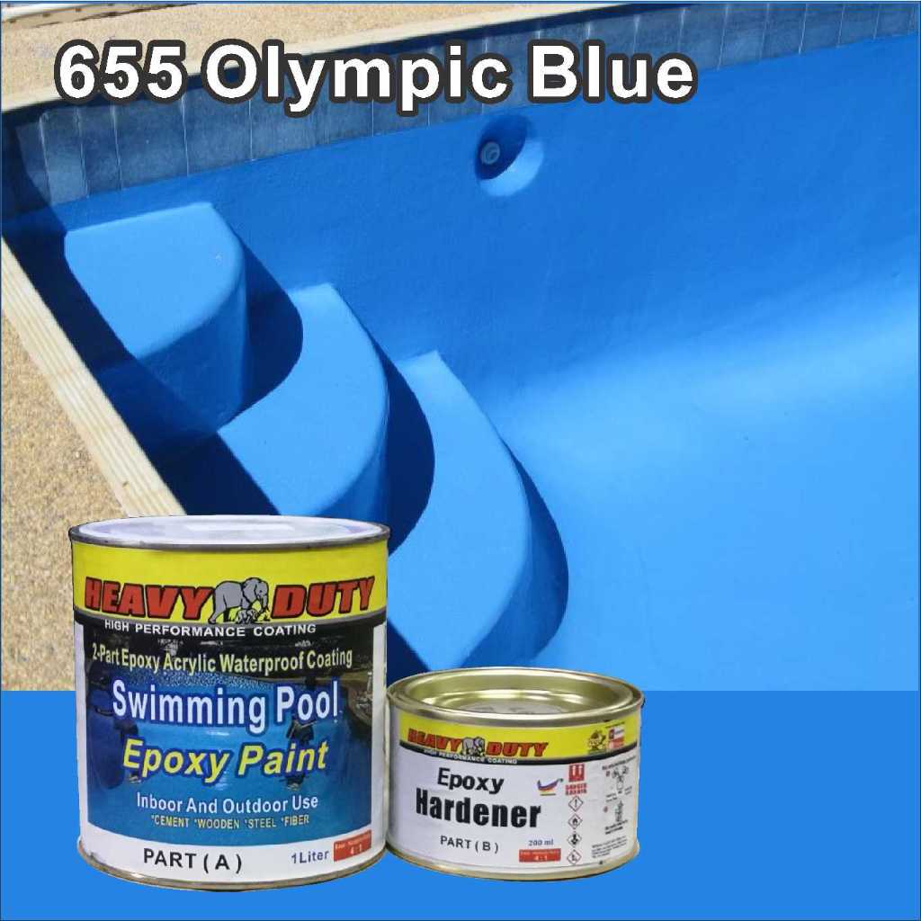 655 OLYMPIC BLUE ( 1L OR 5L ) Swimming Pool Epoxy Paint, Cat Kolam High Performance ...