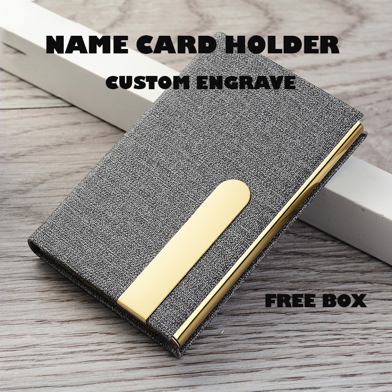 CUSTOM ENGRAVE Personalized PU Stainless Steel Business Card Holder ...