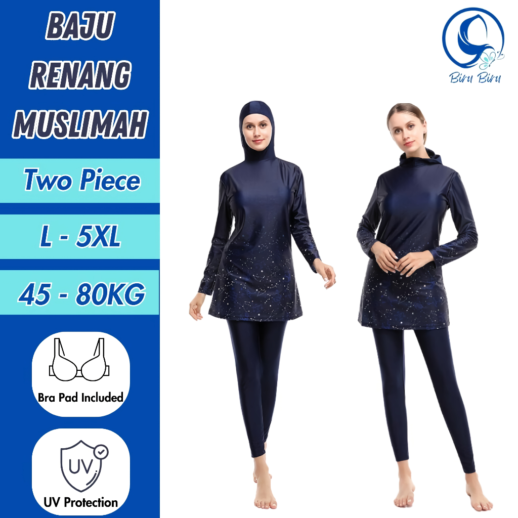 Biru Biru Galaxy Themed Two Piece Design Baju Renang Muslimah | Shopee ...
