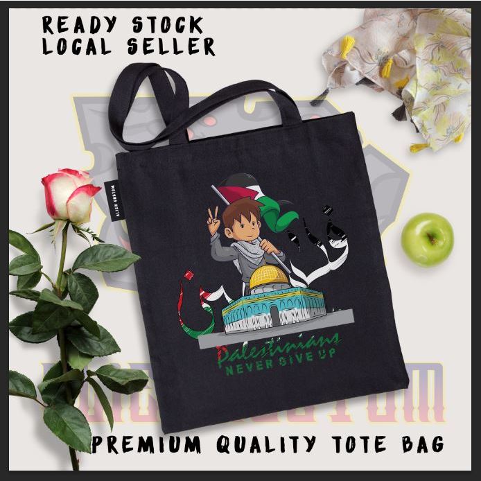 (Ready Stock) Palestine Design Canvas Black Premium Tote Bags Tuition ...