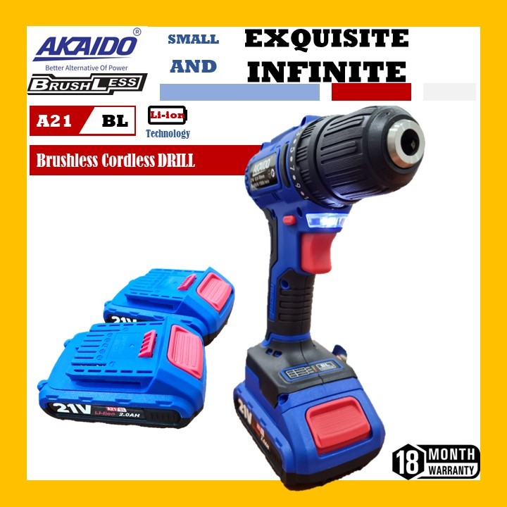 Akaido 21V Brushless Cordless Battery Drill 2 Speed AK21BL (Heavy Duty ...