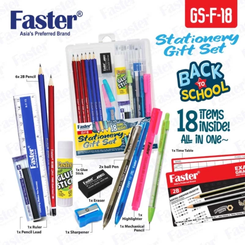 FASTER 18 Items Stationery Gift Set GS-F-18/ Set Pencil/pensel set ...
