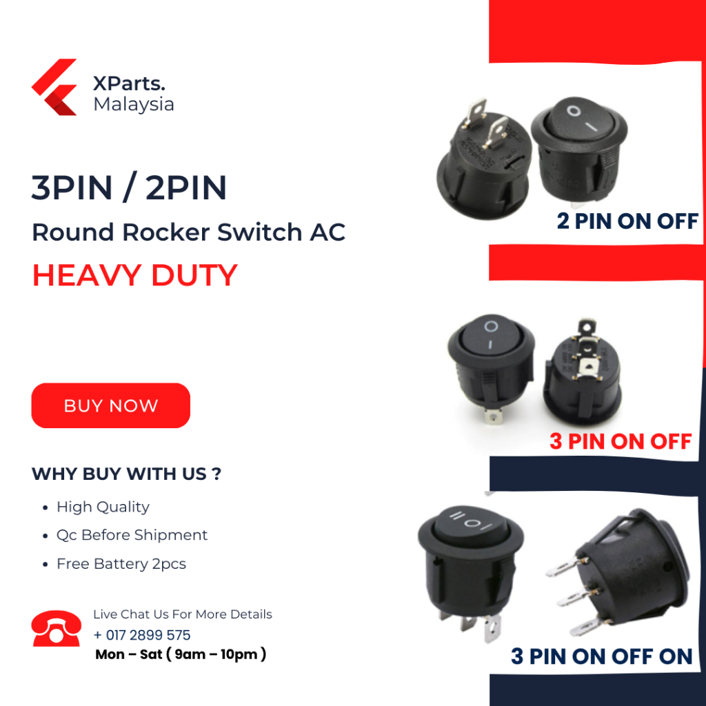 [Xparts Heavy Duty] 2 Pin / 3 Pin Round Rocker Switch AC 240V SPST ...