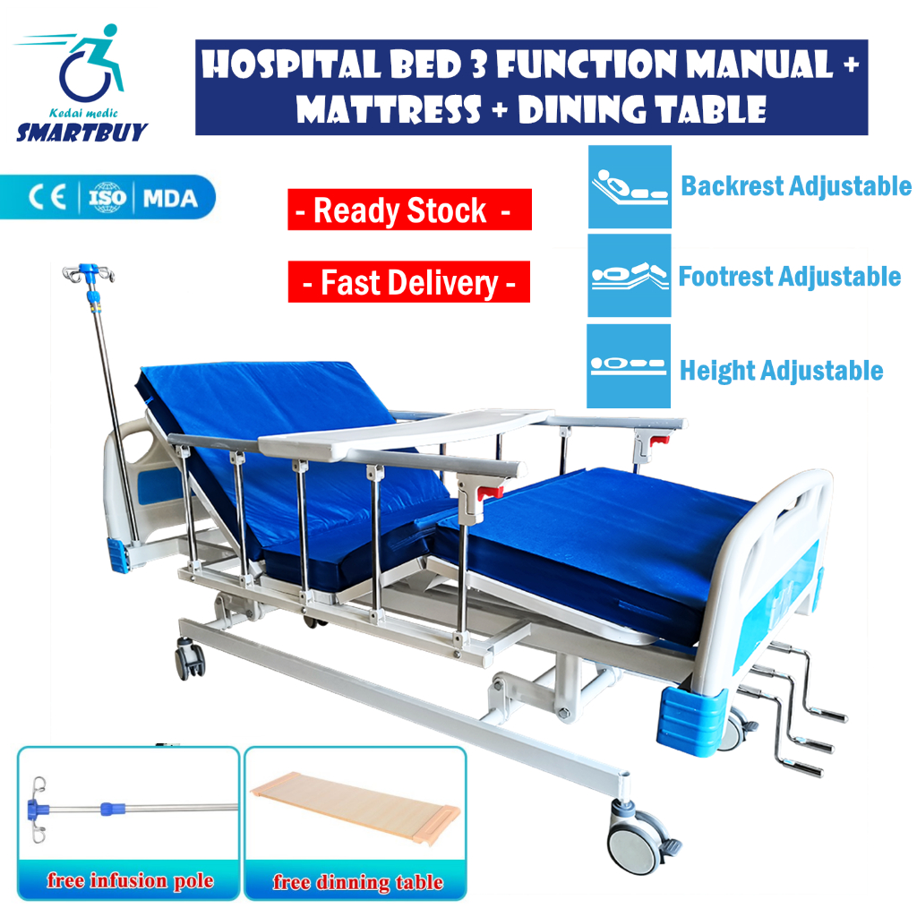 [ Same-Day Delivery ] Manual Hospital Bed 3 Function + Mattress ...