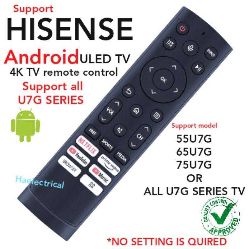 HISENSE ANDROID TV REMOTE CONTROL 55U7G 65U75 75U7G (ERF3H90H) | Shopee ...