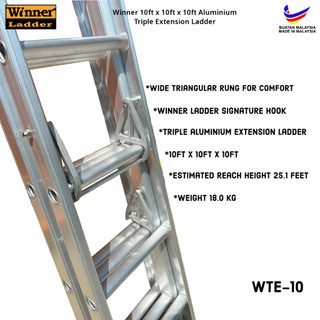 Winner 10ft x 10ft x 10ft Triple Extension Aluminium Ladder ...