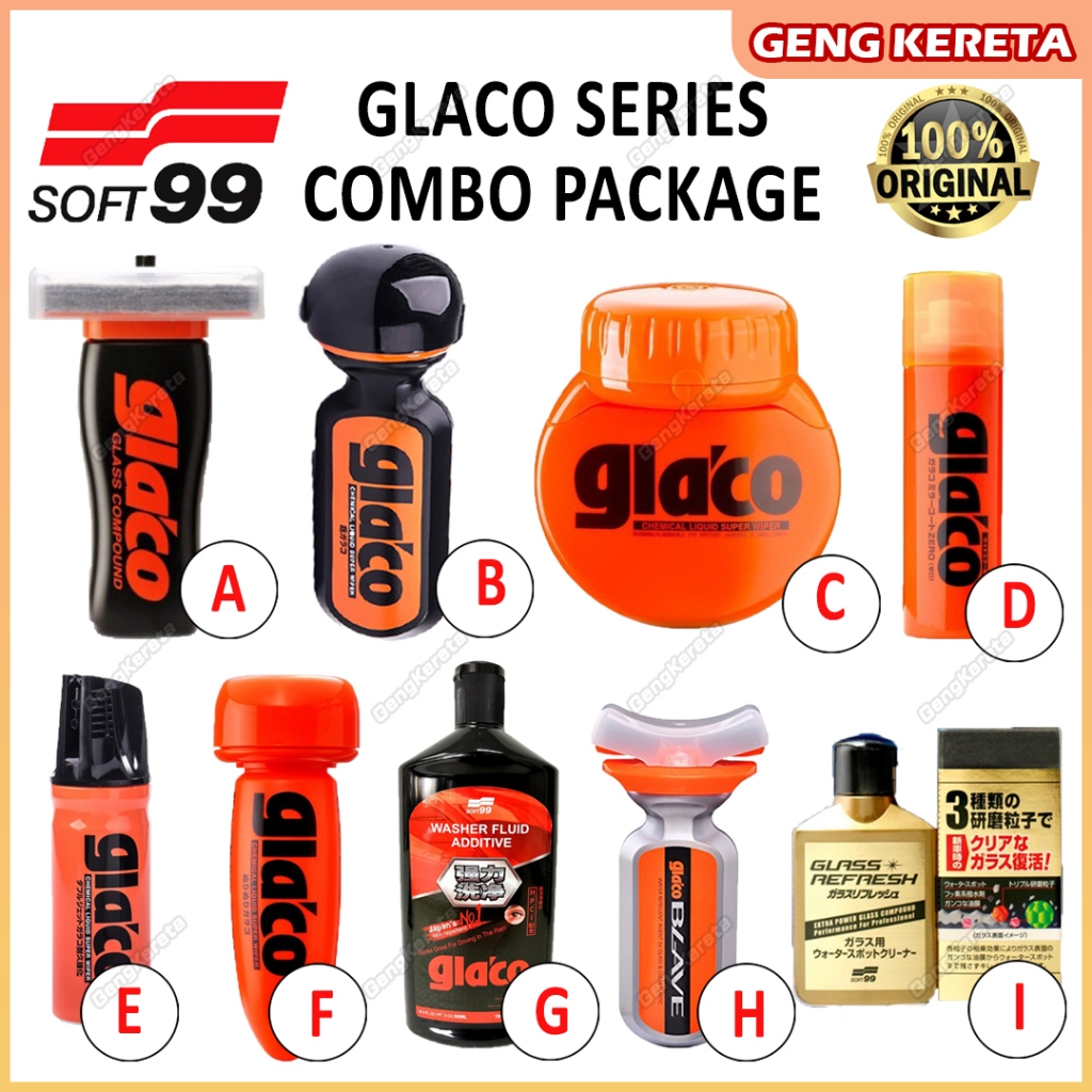 Soft 99 Glaco Series "W" Jet Strong / Ultra Glaco/ Mirror Coat Zero/Glass Compound Roll On/ Roll ...