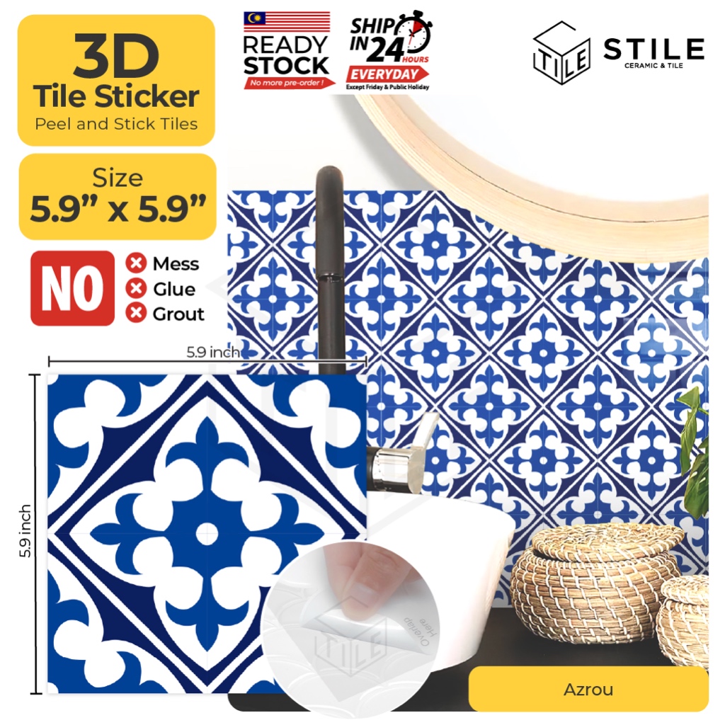 Azrou 3D Tiles Sticker Kitchen Bathroom Wall Tiles Sticker Self ...