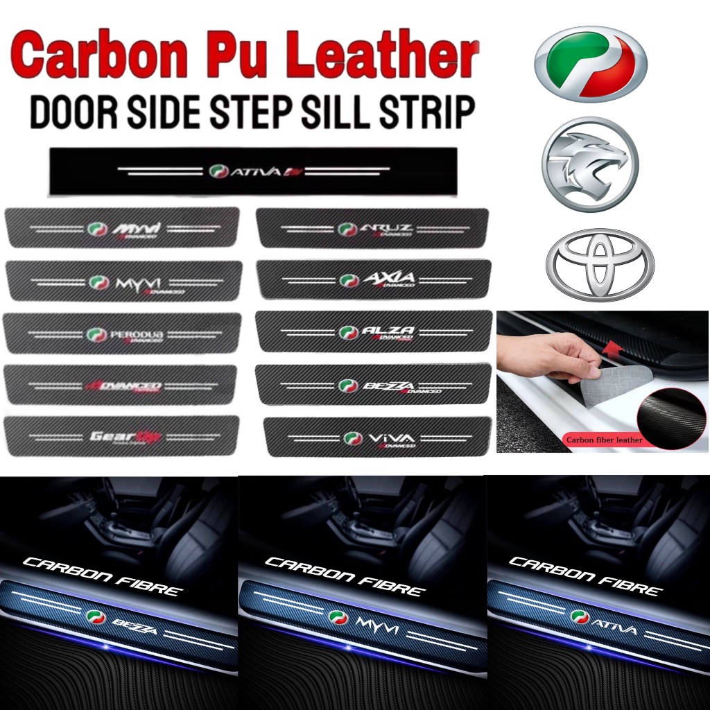 4pc Perodua Proton TYT HD Universal Car Door Sill Strip Leather Carbon ...