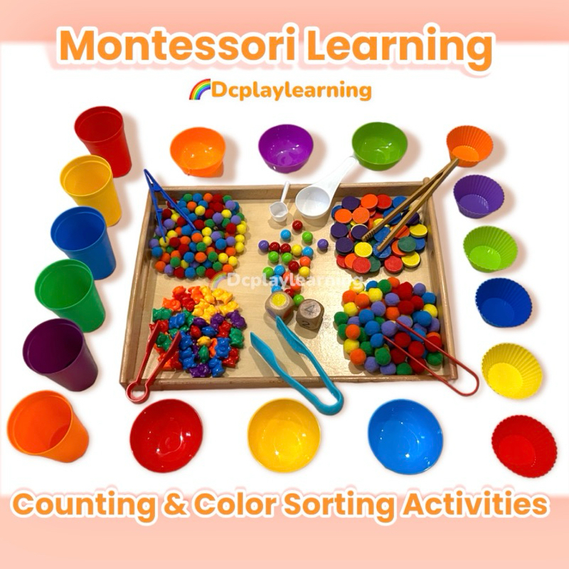Montessori Toys Counting Color Sorting with Color Bowl Pom Pom Rainbow ...
