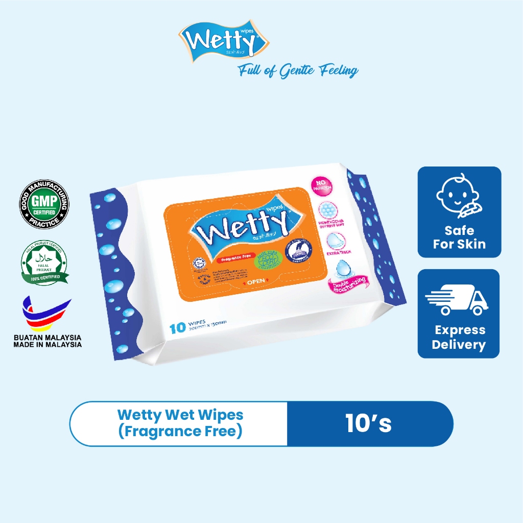 Wetty Wet Tissue Fragrance Free Wet Wipes Tuala Basah Tebal Tisu Basah Baby Wipes (1pack x 10’s ...