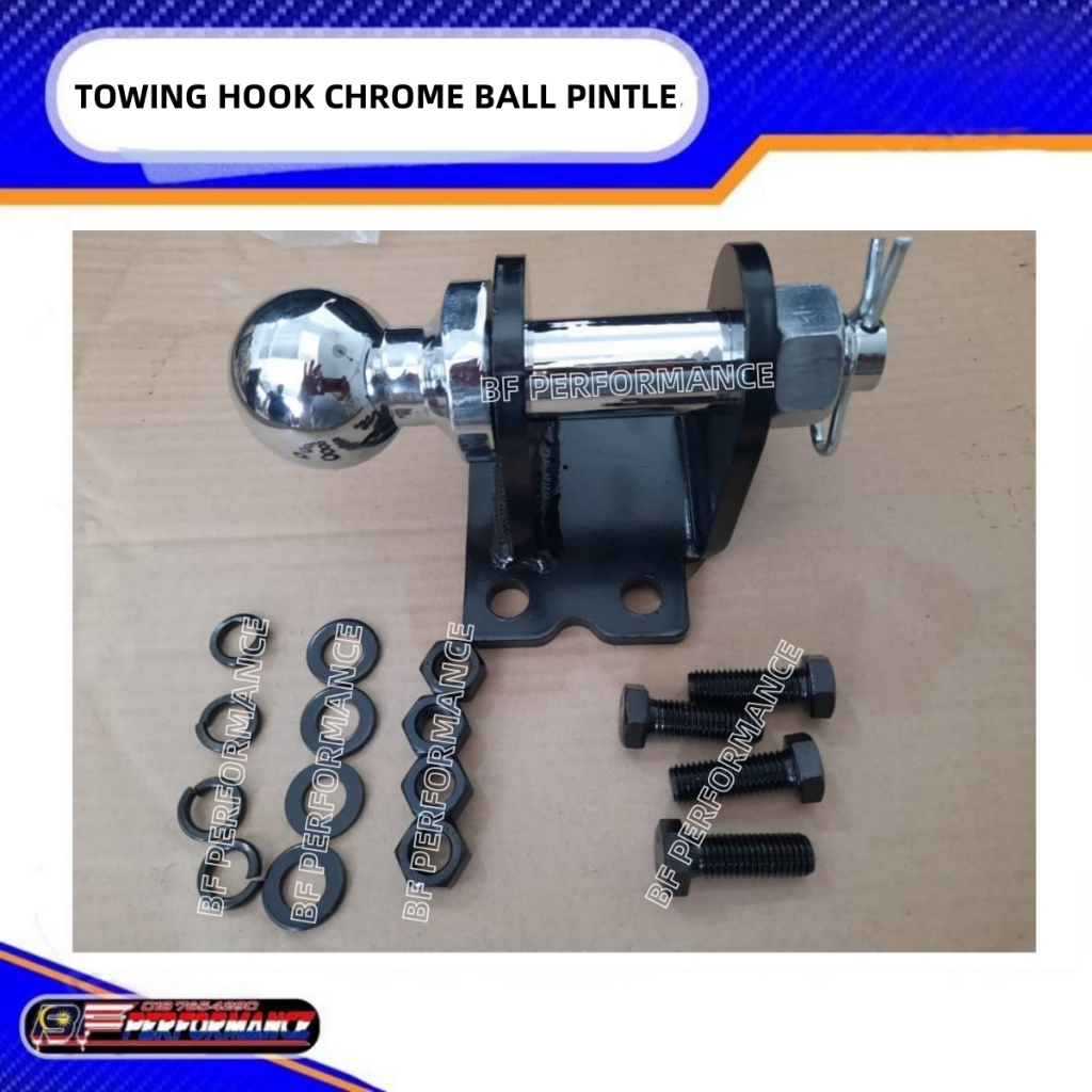 HIGH QUALITY 4X4 REAR BULL TOWING HOOK CHROME BALL PINTLE WITH BOLT BOW ...