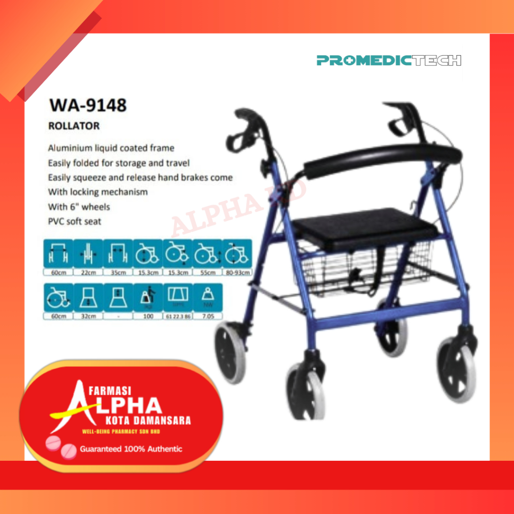 PROMEDICTECH Rollator Walker Adult / Tongkat beroda dengan tempat duduk ...