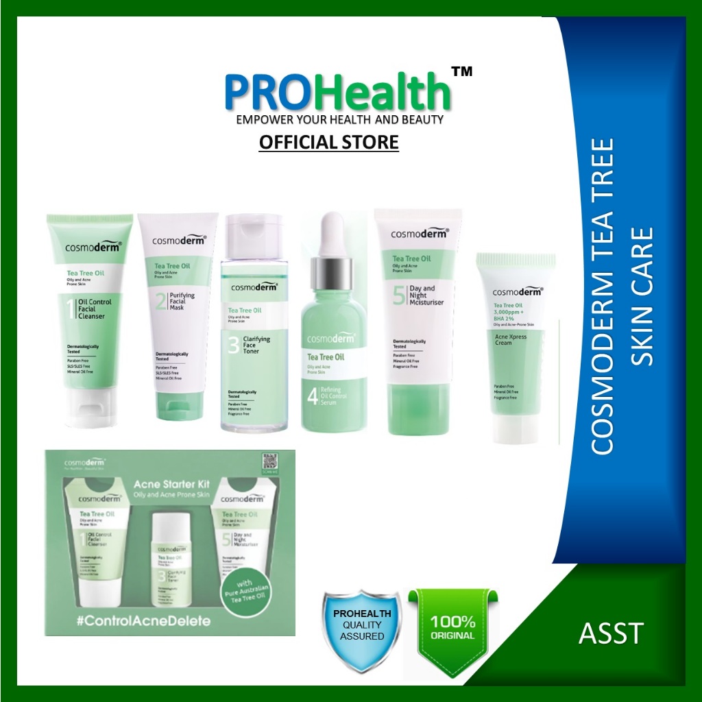 Cosmoderm Tea Tree Oil Anti Acne Cleanser/ Toner/ Moisturiser/ X-press ...