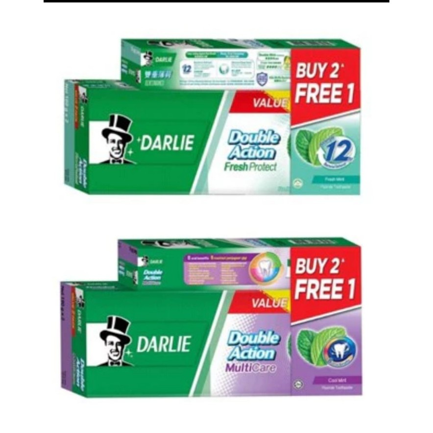 DARLIE Double Action Multicare Toothpaste Cool Mint 180g x 2 FREE 80g ...