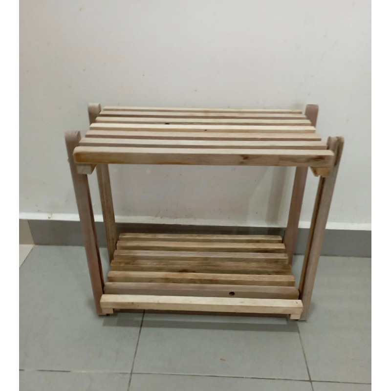 Wood shoes rack two layer, rak kasut kayu dua tingkat (100% kayu nyatoh ...