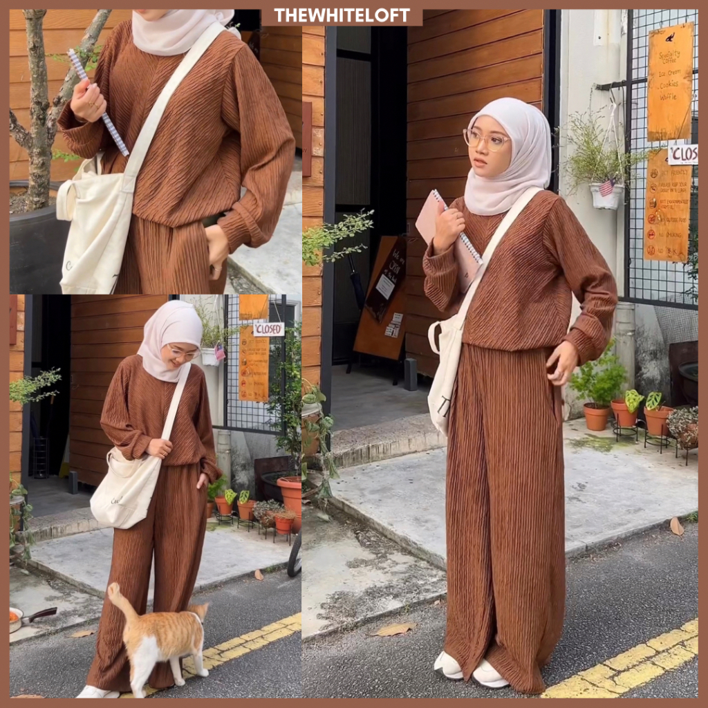 Readystock Lily Set Haurabelle Set Baju Ironless Pleated Blouse dan ...