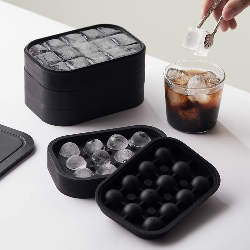 Soft Silicone Black Ice Tray Ice Cube Mold Ice Grid Ice Box Whiskey Ice ...