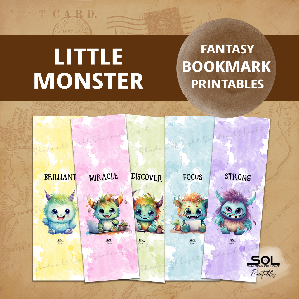 Printable Cute Little Monsters Bookmark | PDF | Word Bookmark | Bookish ...