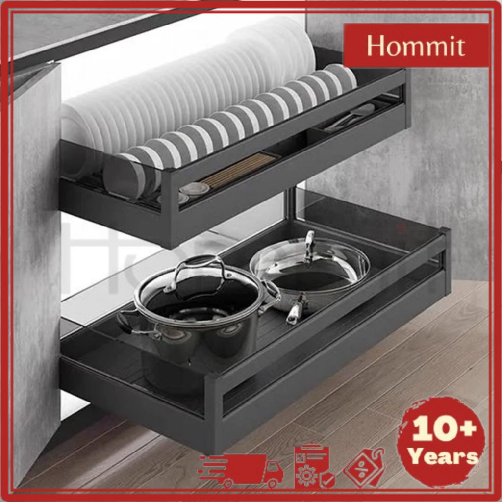 Four Aluminium dark grey coated soft closing kitchen cabinet drawer ...