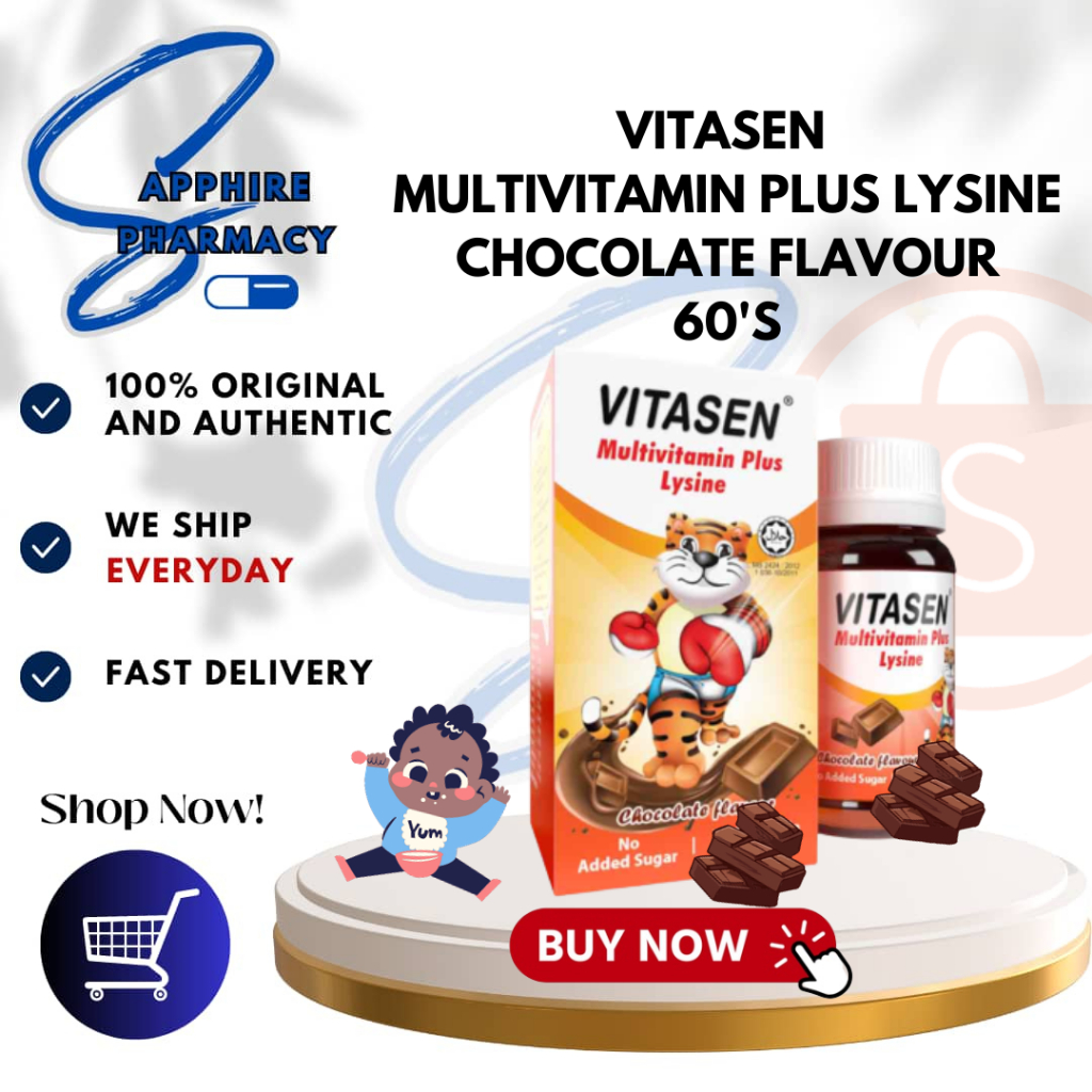VITASEN MULTIVITAMIN PLUS LYSINE CHEW TAB FOR KIDS CHOCOLATE FLAVOUR 60 ...
