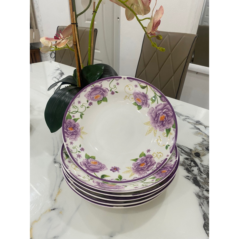 Set Pinggan Giacomo Collection Purple Peony Pinggan Kaca Viral Set ...