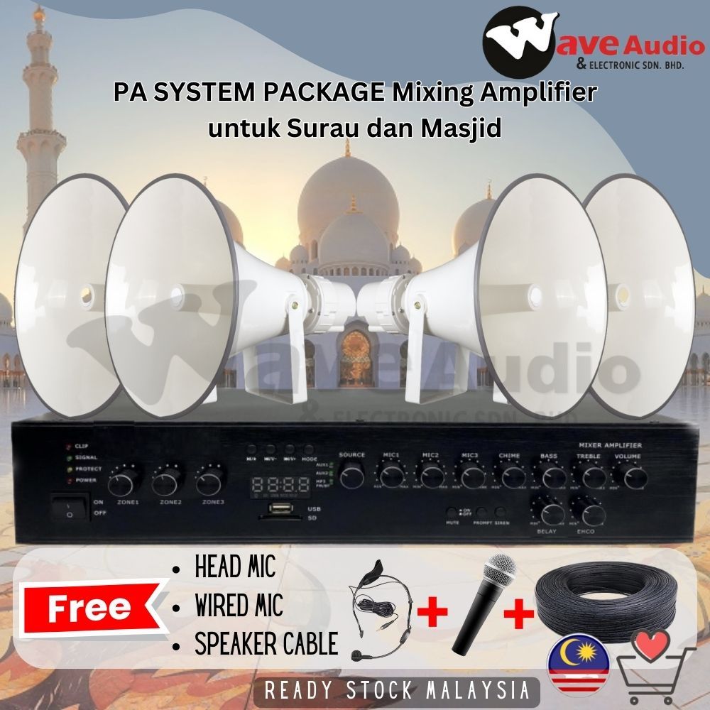 PA SYSTEM PACKAGE (SURAU/MASJID) 240W MIXING AMPLIFIER WITH 4 UNITS ...