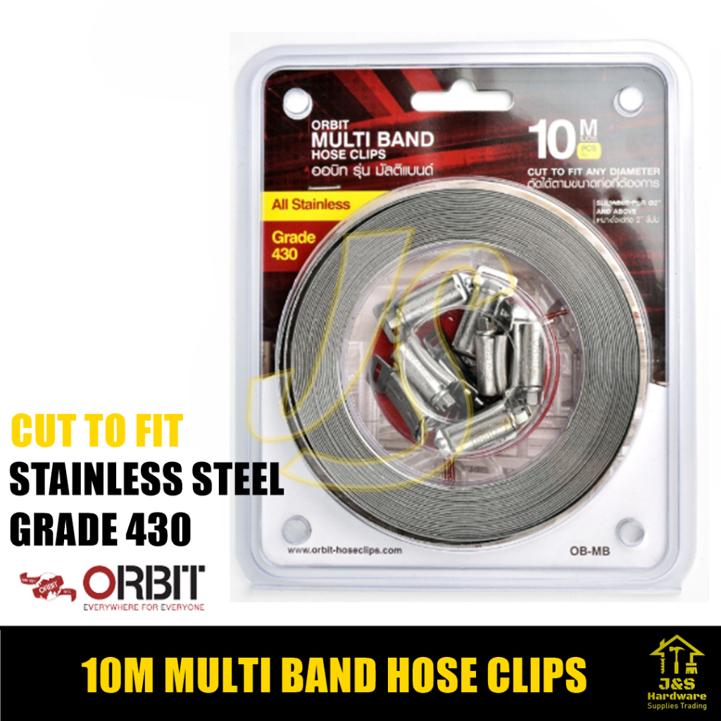 ORBIT Stainless Steel 10Meter & 10 Clips Multiband Hose Clip Set. Large ...
