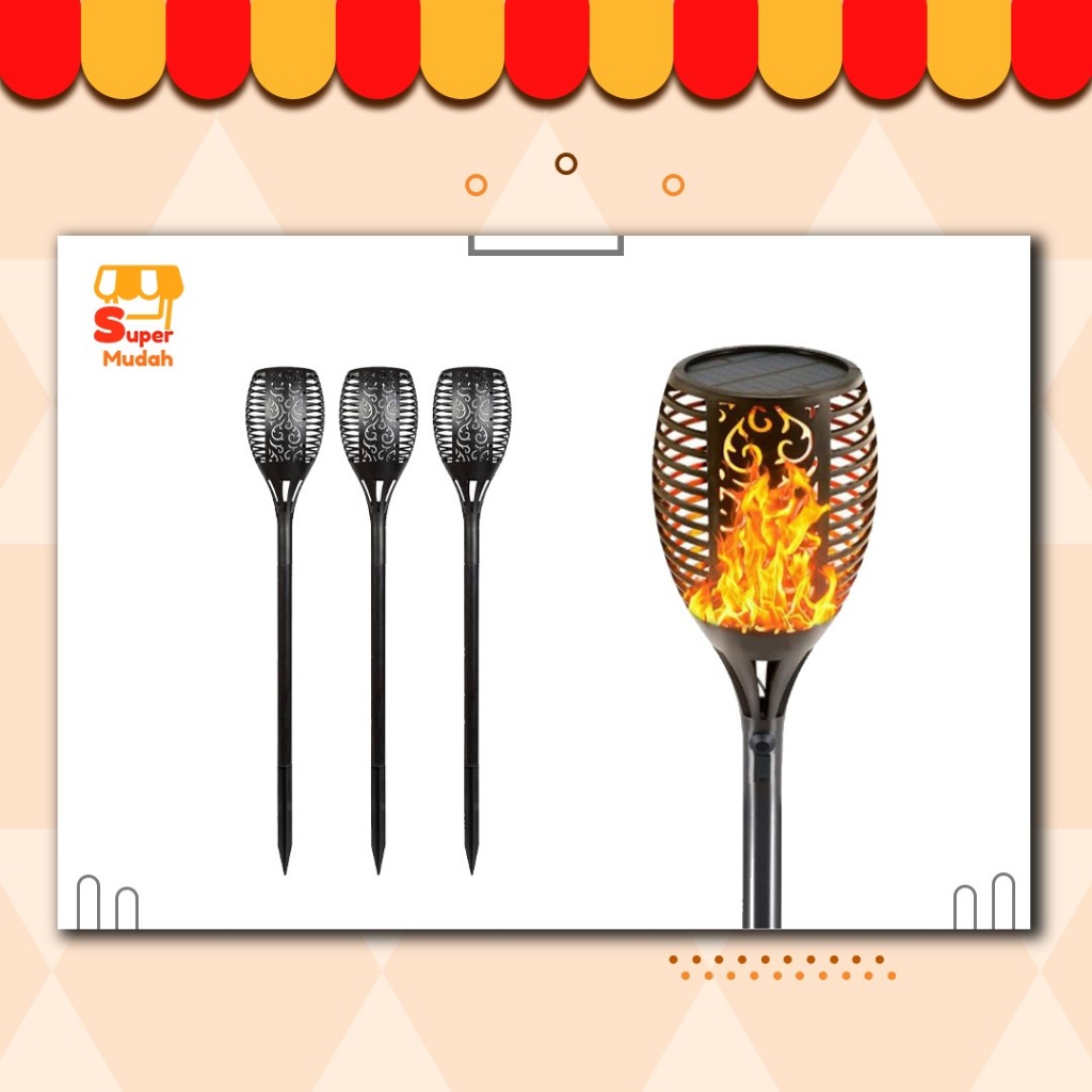 Kalis air IP65 LED Solar Flame Lamp Api Luar Taman Hiasan Sensor Lampu ...