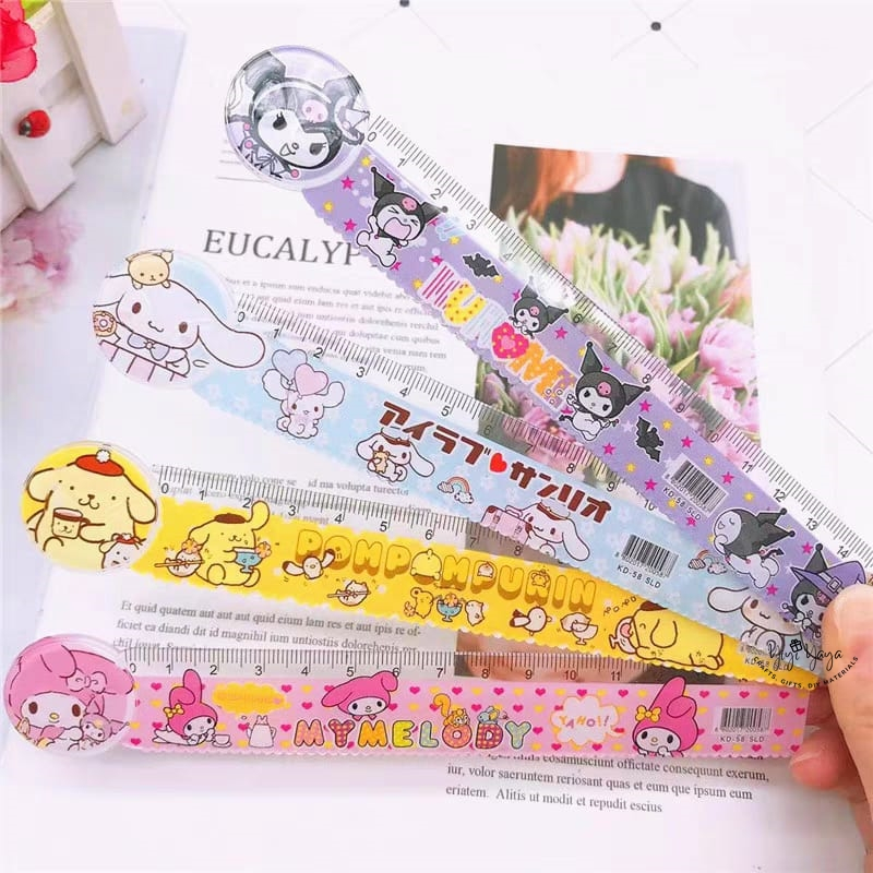 SANRIO Cute Student Ruler Melody Kuromi Cinnamon Pompompurin 可爱三丽鸥尺美乐蒂库 ...