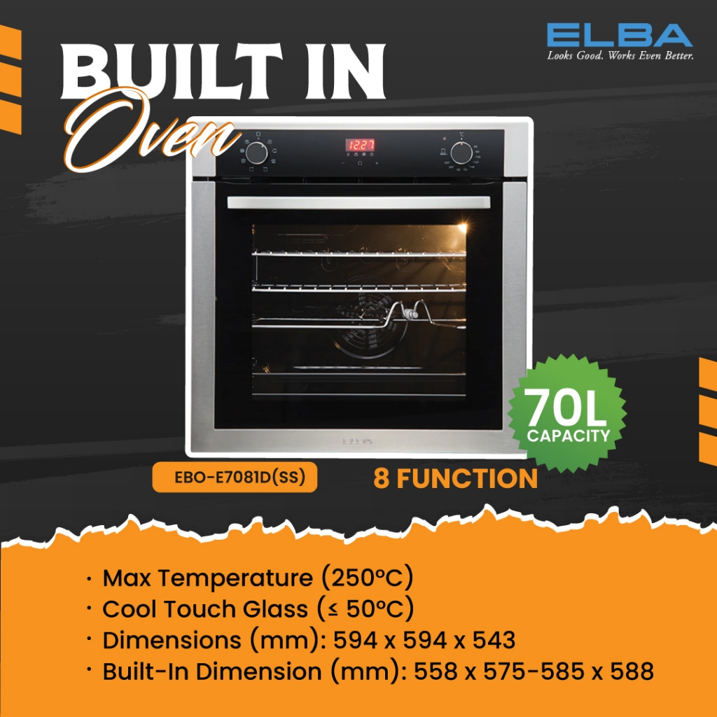 ELBA BUILT IIN OVEN 70L CAPACITY 8 FUNCTIONS OVEN EBO-E7081D(SS) | Shopee Malaysia