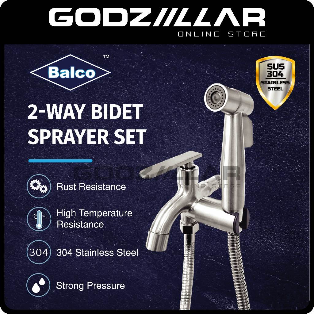 Balco SUS304 2-Way Bidet Sprayer Set Two Way Tap Faucet Bathroom with ...