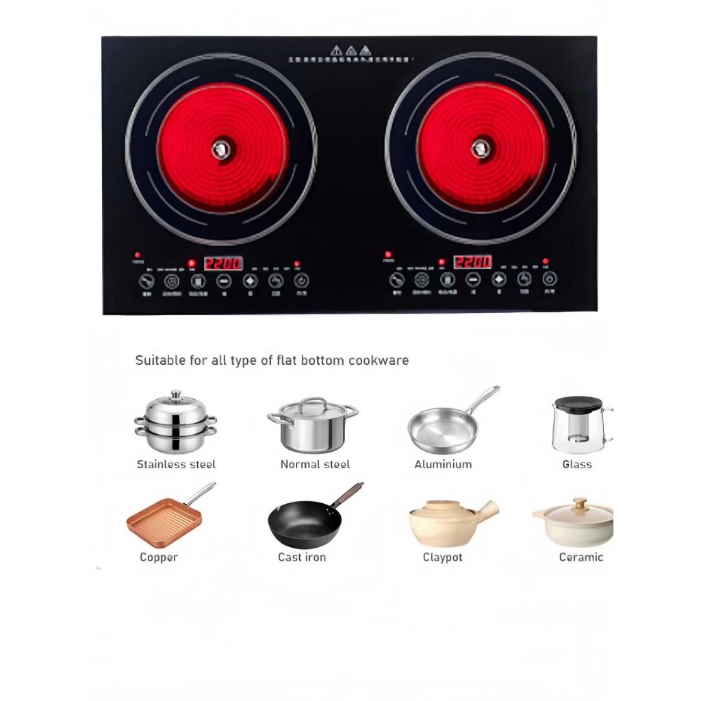 Infrared Ceramic Cooker Hob Touch Control Panel 2 Burner Cooktop ...