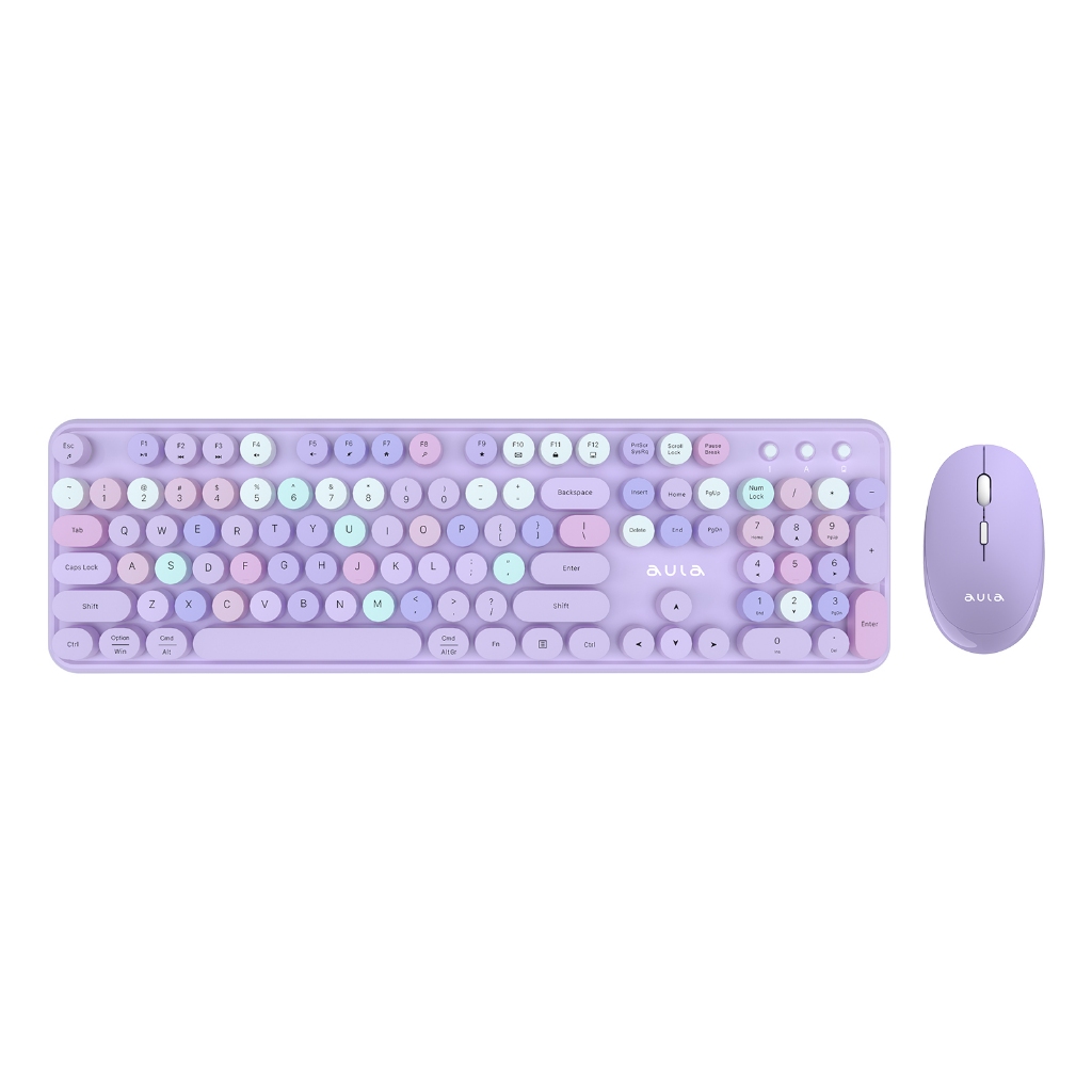 🔥ready Stock🔥aula Ac306 Wireless Combo Retro Typing Round Keycap Design Plug N Play 2 4g