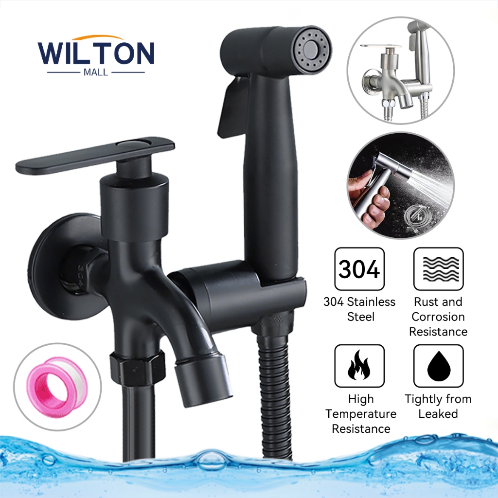Stainless Steel Bidet Spray Set Hand Bidet Two Way Tap Faucet Bathroom ...